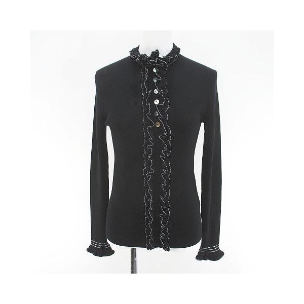 ロロ LOLO n.e.a.t BY LOLO 長袖 ニット セーター 40 黒系 ブラック フリル リブ 毛 ウール レディース【ブランド】ロロ LOLO【表記サイズ】40【実寸サイズ】肩幅：31cm　身幅：35cm　着丈：57cm　袖丈...