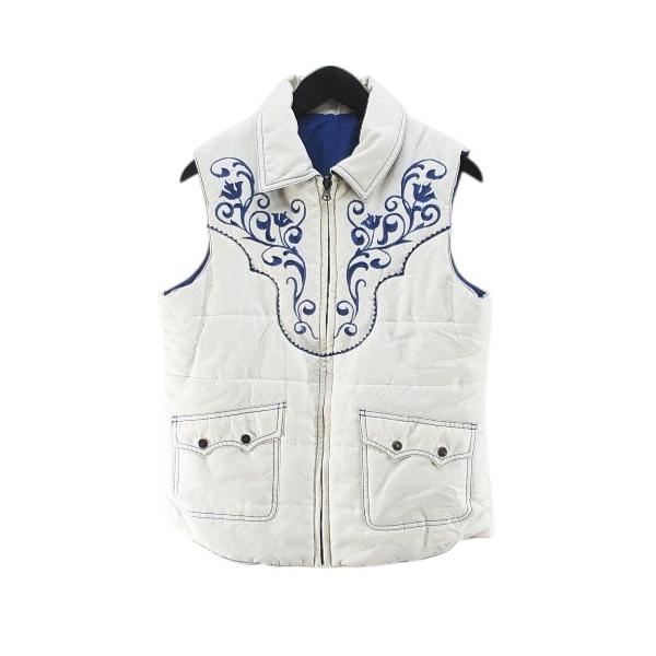 Roper ローパー リバーシブル キルティング パファー ベスト ジャケット S 白系 ホワイト ダブルジップ ウエスタン 刺繍 中綿 メンズ【表記サイズ】S【実寸サイズ】身幅：48cm　着丈：60cm　　【素材】表地　ポリエステル 10...
