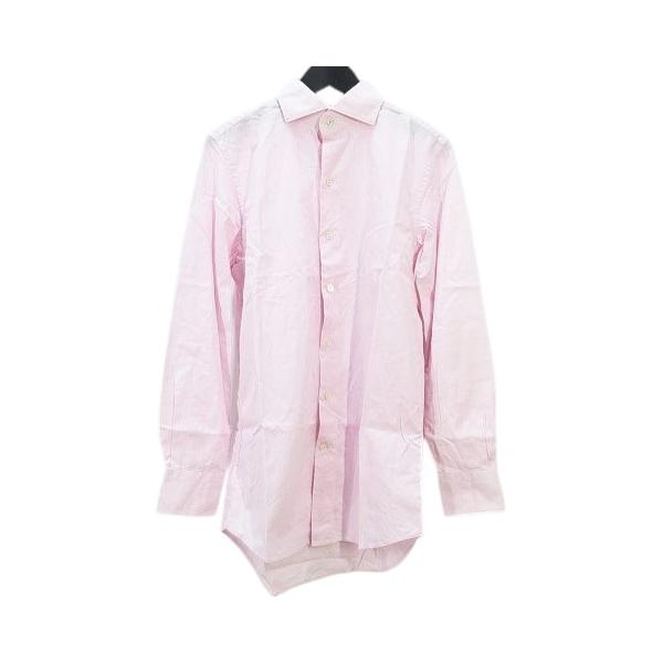 イタルスタイル ITAL STYLE SHIRT 長袖 ドレスシャツ 37-80 ピンク系 ワイドカラー ストライプ柄  レディース【表記サイズ】37-80【実寸サイズ】肩幅：40cm　身幅：47cm　着丈：77cm　袖丈：59cm　　【素...
