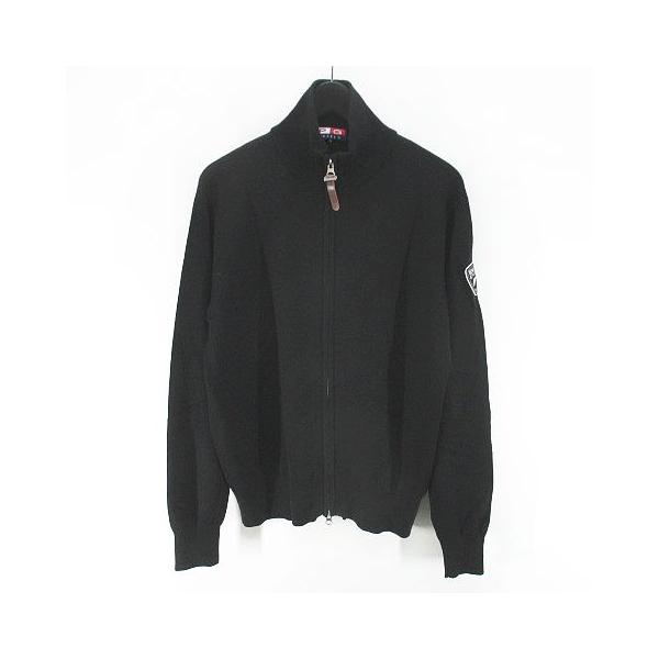 パジェロ PAGELO 長袖 カーディガン ニット M 黒系 ブラック ジップアップ ロゴ 文字 刺繍 ワッペン 毛 ウール メンズ【表記サイズ】M【実寸サイズ】肩幅：42cm　身幅：52cm　着丈：63cm　袖丈：62cm　　【素材】毛 ...