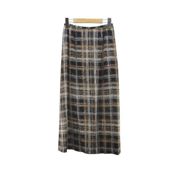 Satomi Mida チェック柄 タイトスカート ロング丈 7 黒系 ブラック 裏地 シルク レディース【表記サイズ】7【実寸サイズ】ウエスト：60cm　ヒップ：42cm　スカート丈：82cm　　【素材】表地　絹 100％　裏地　キュプラ...