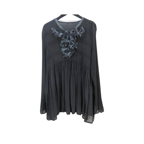 キャプティヴォン captivant 長袖 カットソー プルオーバー グレー系 フリル プリーツ レース シアー  レディース【表記サイズ】表記無し【実寸サイズ】肩幅：40cm　身幅：47cm　着丈：66cm　袖丈：58cm　　【素材】ポリ...