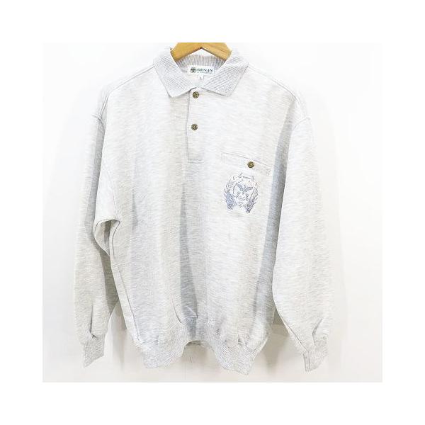 BRINGEN  AUTHENTIC CLOTHING 長袖 トレーナー L グレー系 杢 刺繍 衿付き 胸ポケット メンズ【表記サイズ】L【実寸サイズ】肩幅：54cm　身幅：58cm　着丈：64cm　袖丈：53cm　　【素材】本体　ポリエ...