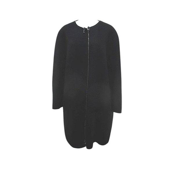 エルマノシェルビーノ ERMANNO SCERVINO ノーカラー コート ロング丈 46 黒系 ブラック 無地 フルジップ ドットボタン レディース【ブランド】エルマノシェルビーノ ERMANNO SCERVINO【表記サイズ】46【実寸...