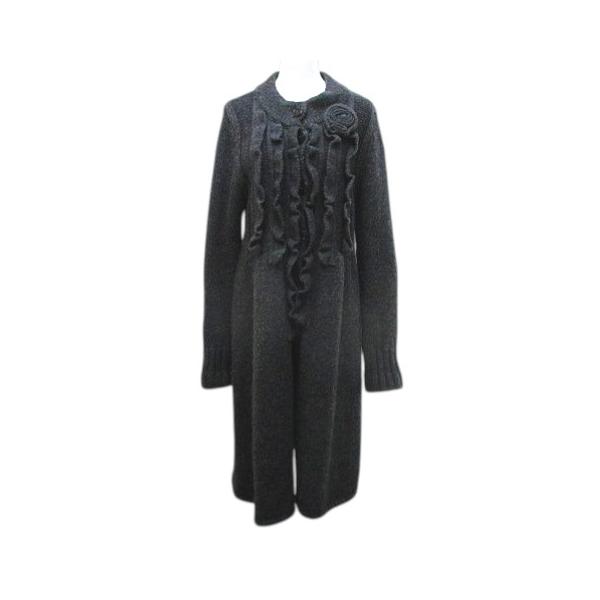 LE MAGLIE DI NATH NATH 長袖 ニット カーディガン ロング丈 灰系 グレー 無地 フラワー モチーフ フリル ボタン イタリア製 レディース【表記サイズ】表記無し 【実寸サイズ】肩幅：40cm　身幅：43cm　袖丈：7...