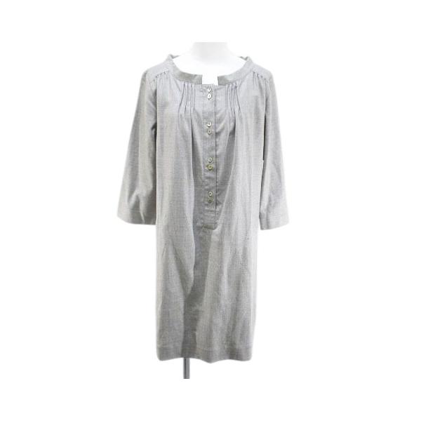 オノレ honore' 八分袖 膝丈 フレアワンピース ワンピース 灰系 グレー 日本製 毛 ウール 裏地 無地 レディース【実寸サイズ】肩幅：39cm　身幅：51cm　袖丈：45cm　総丈：89cm　　【素材】表地　毛 98％　ポリエステ...