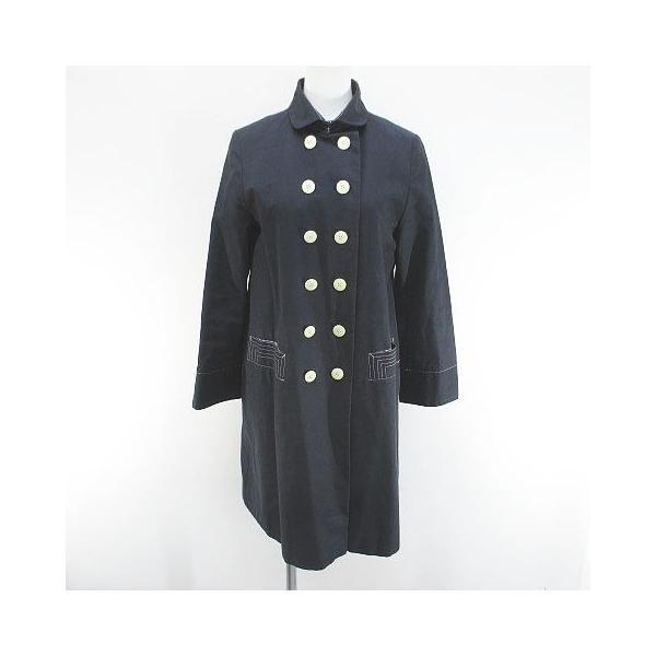 オノレ honore' ステンカラーコート ダブルブレスト ピーコート ミドル丈 紺系 ネイビー 日本製 裏地 レディース【実寸サイズ】肩幅：36cm　身幅：48cm　袖丈：54cm　着丈：86cm　　【素材】表地　綿 58％　ポリエステル...