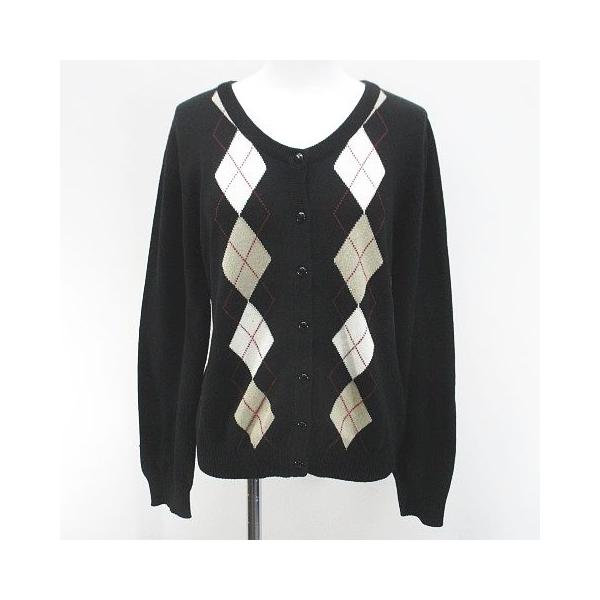 イマージュ iMAGE アーガイル柄 長袖 カーディガン ニット L 黒系 ブラック ボタン リブ レディース【ブランド】イマージュ iMAGE【表記サイズ】L【実寸サイズ】肩幅：35cm　身幅：48cm　着丈：53cm　袖丈：60cm　　...