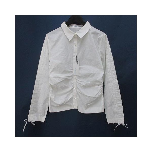 CENT PRAIRIE 長袖 シャツ ブラウス F 白系 ホワイト 無地 ギャザー リボン ボタン ストレッチ 透け感 日本製 レディース【表記サイズ】F【実寸サイズ】肩幅：37cm　身幅：42cm　着丈：55cm　袖丈：56cm　　【素...