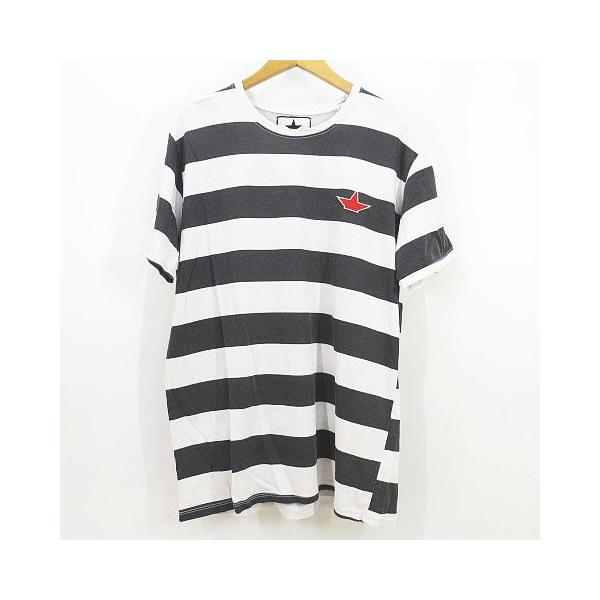 マッキアジェイ Macchia J 半袖 Tシャツ XL 黒系 ブラック ボーダー柄 ワッペン クルーネック イタリア製 メンズ【表記サイズ】XL【実寸サイズ】肩幅：48cm　身幅：58cm　着丈：75cm　袖丈：21cm　　【素材】綿10...