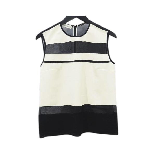 CEDRIC CHARLIER  セドリック シャルリエ ノースリーブ ブラウス 38 黒系 ブラック シアー イタリア製 レディース【表記サイズ】38【実寸サイズ】身幅：43cm　着丈：59cm　　【素材】絹100％【色】黒系（画像参照）...