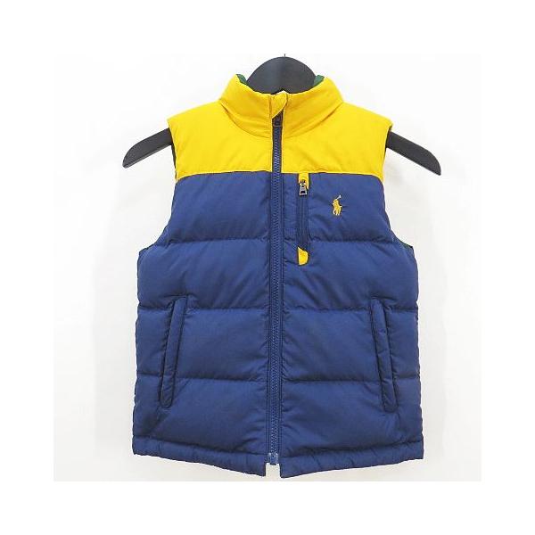 ラルフローレン RALPH LAUREN ダウンベスト 120 紺系 ネイビー 緑系 グリーン リバーシブル ジップアップ   キッズ【ブランド】ラルフローレン RALPH LAUREN【表記サイズ】120【実寸サイズ】身幅：38cm　着丈...