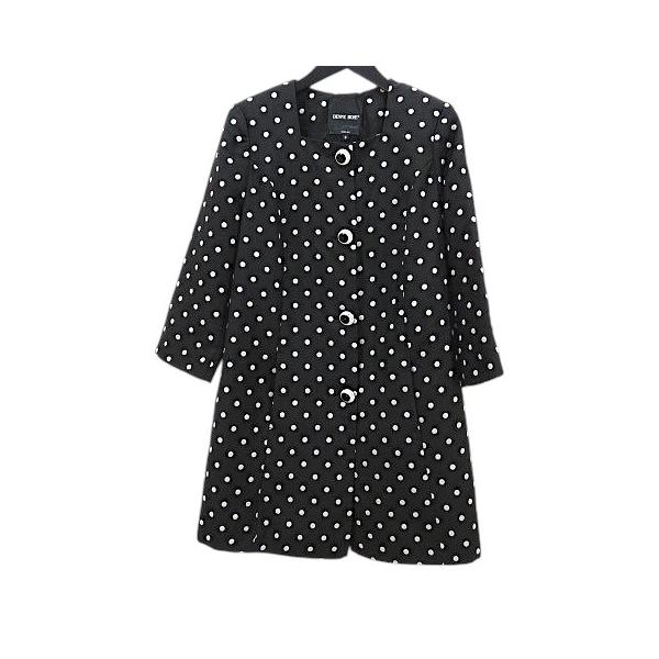 DENNY ROSE デニー ローズ 長袖 スプリングコート S 黒系ブラック ドット柄 スクエアネック 飾りボタン イタリア製 レディース【表記サイズ】S【実寸サイズ】肩幅：38cm　身幅：47cm　袖丈：49cm　着丈：81cm　　【素...