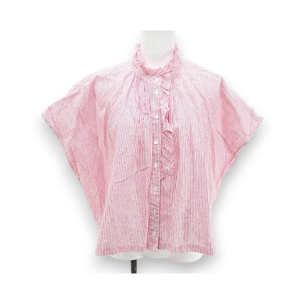 ネストローブ nest Robe ストライプ柄 半袖 シャツ ブラウス 麻 リネン フリル F ピンク系 日本製 レディース【ブランド】ネストローブ nest Robe【表記サイズ】F【実寸サイズ】身幅：76cm　着丈：47cm　ゆき丈：3...