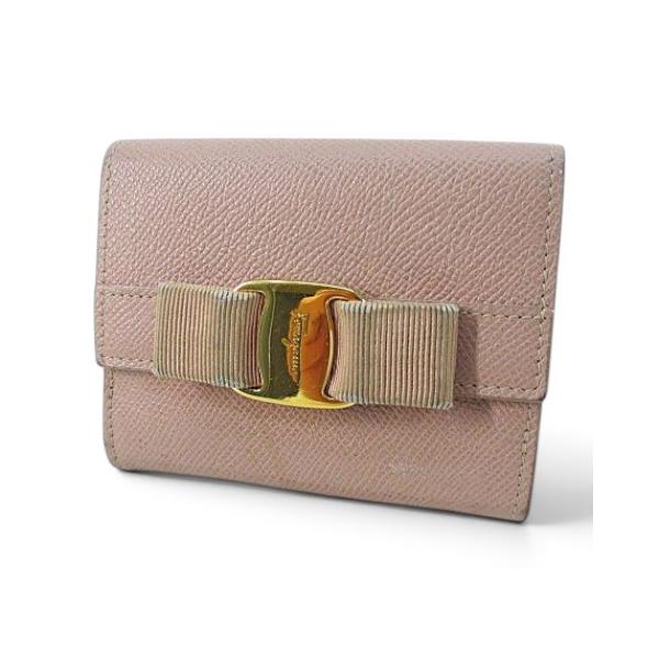 サルヴァトーレフェラガモ Salvatore Ferragamo 2つ折り財布 VARA ヴァラリボン ベージュピンク レザー イタリア製 レディース【ブランド】サルヴァトーレフェラガモ Salvatore Ferragamo【実寸サイズ】...