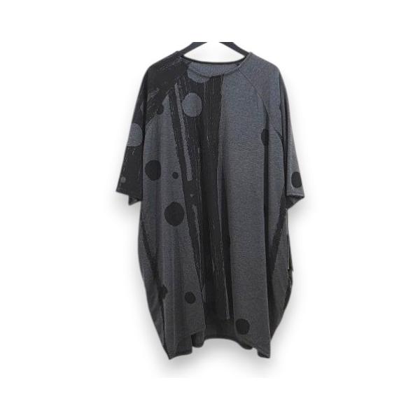 未使用品 LA DUREE ラデュレ KARO カロ 半袖 チュニック ワンピース F グレー系 ドット柄 総柄 フィッシュテール タグ付き レディース【表記サイズ】F【実寸サイズ】身幅：83cm　着丈：90cm　ゆき丈：55cm　　【素材...