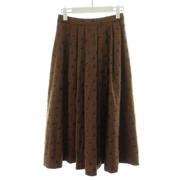 グレースコンチネンタル GRACE CONTINENTAL 22AW チェックフラワータックスカート ロング丈 花柄 刺繍 36 S 茶 ブラウン 紫【ブランド】グレースコンチネンタル GRACE CONTINENTAL【表記サイズ】36(...