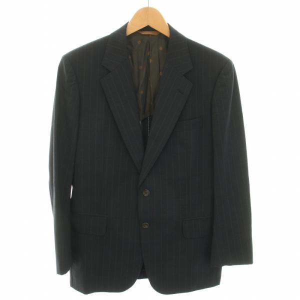ヘンリープール HENRY POOLE MARQUIS テーラードジャケット シングル 2B サイドベンツ ストライプ柄 ウール 90A4 M 黒 ボルドー メンズ【表記サイズ】90A4（日本サイズM相当）チェスト 90ウエスト 78身長 ...