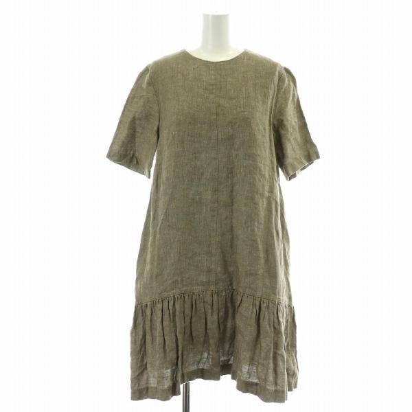 アール バイ リタタカハシ R By RITA TAKAHASHI PAGANINI ワンピース ひざ丈 フレア 半袖 ギャザー 麻 リネン 36 S カーキ【表記サイズ】36(日本サイズS相当)【実寸サイズ】肩幅：約38.5cm　身幅：約...