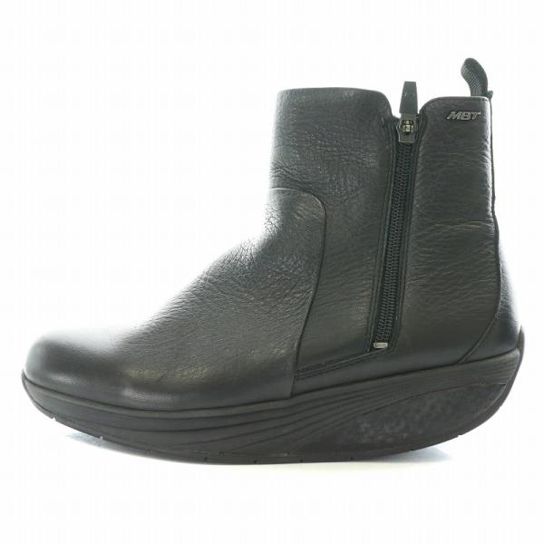 エムビーティー MBT ショートブーツ レザー 厚底 ロゴ 装飾 EU38 23.7cm 黒 ブラック /BB レディース【表記サイズ】EU38（日本サイズ23.7cm相当）【実寸サイズ】履き口周り：約28cm　筒高：約13cm　ヒールの高...
