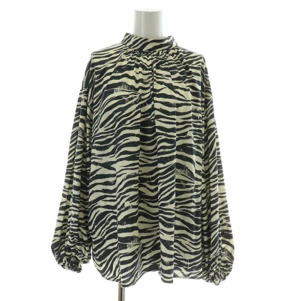 ゼロエイトサーカス 08SIRCUS Jasmin speaks シャツ ブラウス 長袖 スタンドカラー ギャザー ゼブラ柄 総柄 1 S アイボリー 紺【ブランド】ゼロエイトサーカス 08SIRCUS【表記サイズ】1（日本サイズS相当）【...