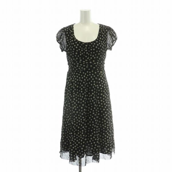 マレーラ MARELLA フレアワンピース ミモレ ロング 半袖 Uネック ストレッチ ドット柄 L 黒 ブラック /BB レディース【ブランド】マレーラ MARELLA【表記サイズ】L【実寸サイズ】肩幅：約35.5cm　身幅：約40.5c...