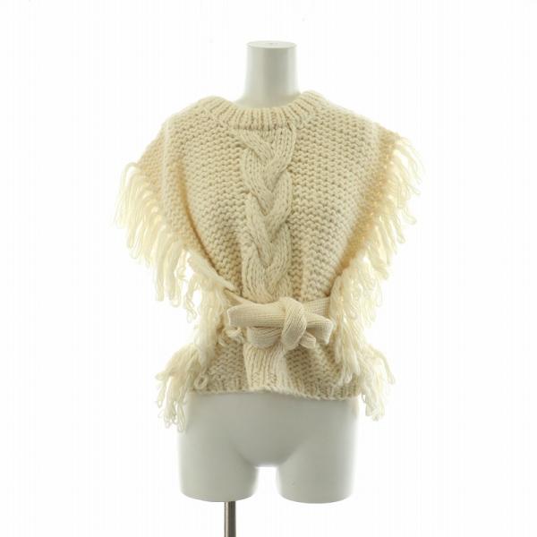 リリーリン LILLY LYNQUE ニット ベスト ローゲージ フリンジ リボン 38 ホワイト 8408027 /NQ レディース【表記サイズ】38【実寸サイズ】身幅：約46cm　着丈：約48cm　　【素材】アクリル、毛【色】白 ホワイ...