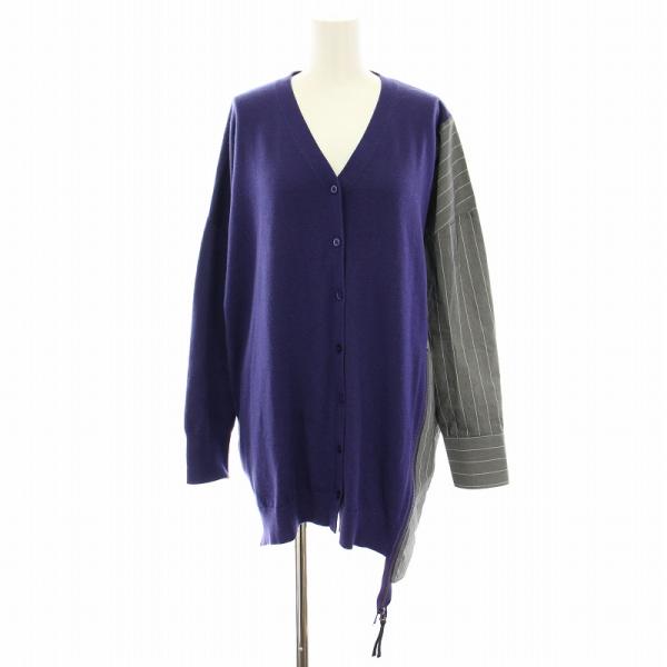 パルクワン Parc.1 ニットカーディガン Vネック 長袖 切替 1 紫 パープル グレー 105-083309 /YT レディース【表記サイズ】1【実寸サイズ】身幅：約62cm　着丈：約68.5〜73.5cm　ゆき丈：約81cm　　【素...