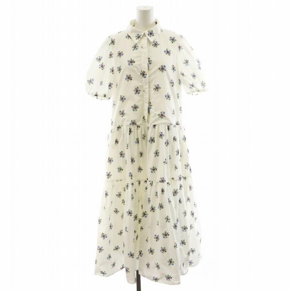 オブリ OBLI タフタフラワーシャツワンピース ロング丈 半袖 花柄 0 白 ホワイト 22TSND34-0 /AN44 レディース【ブランド】オブリ OBLI【表記サイズ】0【実寸サイズ】肩幅：約36cm　身幅：約45cm　着丈：約11...