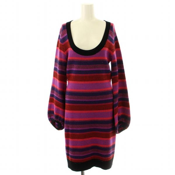 ミリー milly ニットワンピース ボーダー ひざ丈 長袖 カシミア混 P マルチカラー /DK レディース【ブランド】ミリー milly【表記サイズ】P【実寸サイズ】肩幅：約38cm　身幅：約40cm　袖丈：約63cm　総丈：約100c...