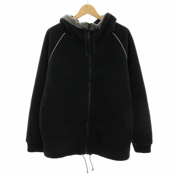 アンシェントフォレスト Ancient Forests USA製 フリースジップアップパーカー ブルゾン アウター S 黒 ブラック グレー /YT メンズ【表記サイズ】S【実寸サイズ】身幅：約65cm　着丈：約72cm　ゆき丈：約85cm...