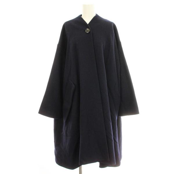 エリン ELIN ウールブレンドアシンメトリーコート 11705-33-0603 ノーカラー ロング コート 38 ネイビー 紺【ブランド】エリン ELIN【表記サイズ】38【実寸サイズ】肩幅：55cm　身幅：67cm　袖丈：48cm　着丈...