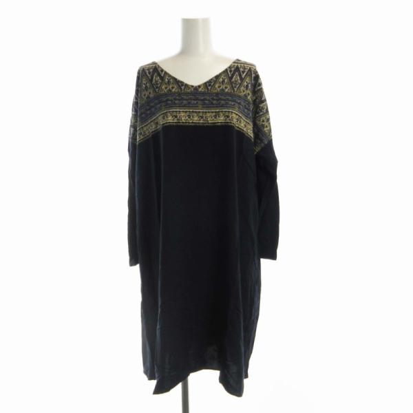 パドカレ pas de calais ワンピース ひざ丈 総柄 Vネック 五分袖 38 紺 ネイビー 4677-190 /RO レディース【ブランド】パドカレ pas de calais【表記サイズ】38【実寸サイズ】肩幅：約62cm　身幅...