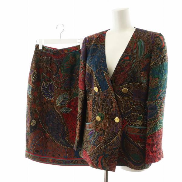 レオナール スーツ セットアップ 上下 ジャケット ダブル タイトスカート ひざ丈 総柄 絹 シルク 9AR 63-90 マルチカラー【ブランド】レオナール LEONARD【表記サイズ】（ジャケット）9AR（スカート）63-90【実寸サイズ...