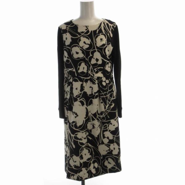 スチェッソ SUTSESO ワンピース ミモレ ロング 総柄 長袖 40 黒 ブラック 白 ホワイト AE033-57350JE /RO レディース【表記サイズ】40【実寸サイズ】肩幅：約35cm　身幅：約40cm　袖丈：約52cm　着丈：...