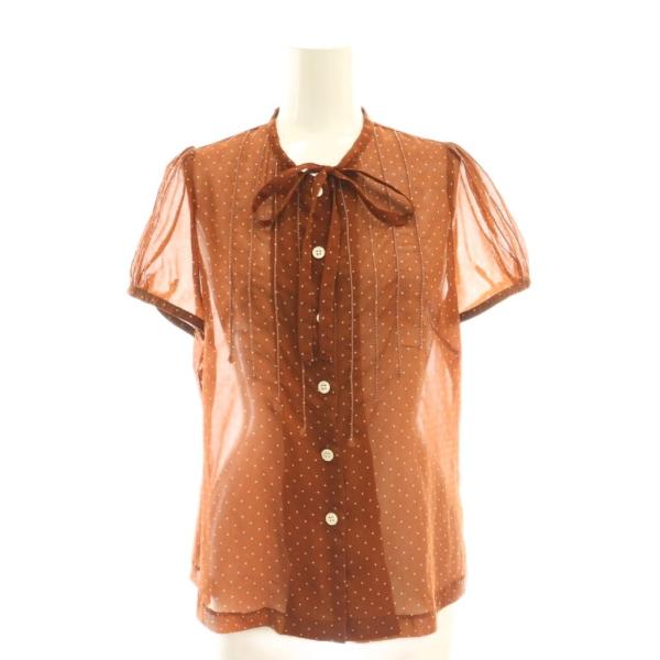 マチコジント ロンドン machiko jinto london シャツ ブラウス ドット シアー ボウタイ 38 茶 白 /CX ■OS レディース【表記サイズ】38【実寸サイズ】肩幅：31cm　身幅：44cm　着丈：53cm　袖丈：20...