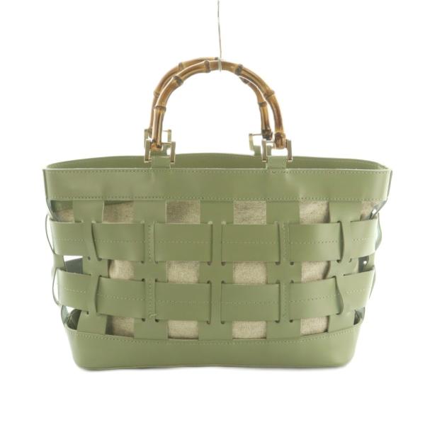 カシェリエ Cachellie ハンドバッグ 編み込み バンブーハンドル カーキ 生成り /MI レディース【ブランド】カシェリエ Cachellie【表記サイズ】表記なし【実寸サイズ】持ち手の長さ：27cm　ヨコ：28-35.5cm　タテ...