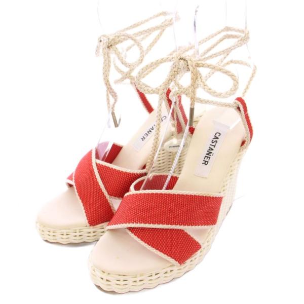 未使用品 カスタニエール Castaner ストラップサンダル ラウンドトゥ ウエッジソール 編み込み 36 白 ホワイト 赤 レッド【ブランド】カスタニエール Castaner【表記サイズ】36【実寸サイズ】ヒールの高さ：約0.5cm　最...