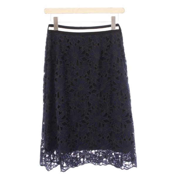 未使用品 アドニシス Adonisis フレアスカート ミモレ ロング レース 刺繍 バイカラー 36 紺 ネイビー 黒 ブラック タグ付き【ブランド】アドニシス Adonisis【表記サイズ】36【実寸サイズ】ウエスト：約62.5cm　ヒ...