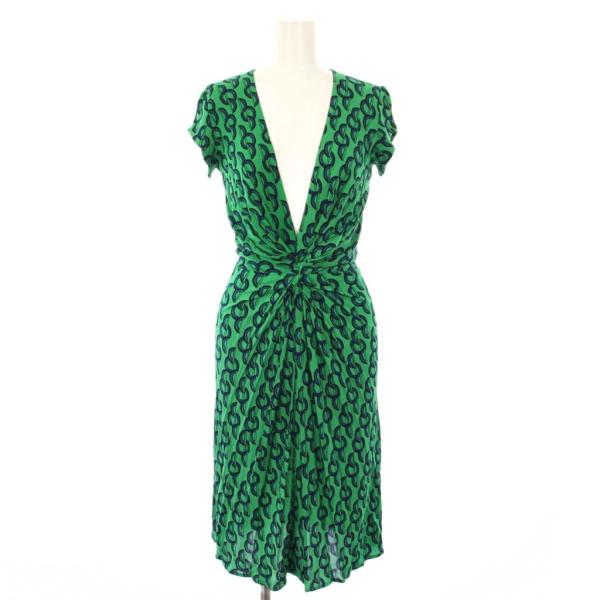 イッサロンドン ISSA LONDON ワンピース フレンチスリーブ ひざ丈 総柄 UK6 緑 14-04-00426 /TK レディース【ブランド】イッサロンドン ISSA LONDON【表記サイズ】UK6【実寸サイズ】肩幅：38cm　身...