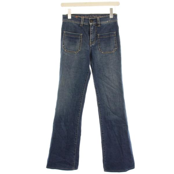 アトリエ ノティファイ atelier notify デニムパンツ ジーンズ フレアパンツ USED加工 25 インディゴ /HN レディース【表記サイズ】25【実寸サイズ】ウエスト：64cm　もも幅：24cm　裾幅：24cm　股上：23c...