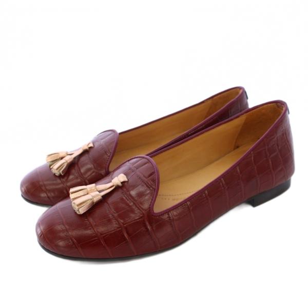 Chatelles シャテル フラットシューズ パンプス タッセル レザー 型押し 37 赤 /KH レディース【表記サイズ】37【実寸サイズ】ヒールの高さ：1.5cm　最大幅：8cm　　【素材】レザー【色】赤 レッド【状態】インソールのか...