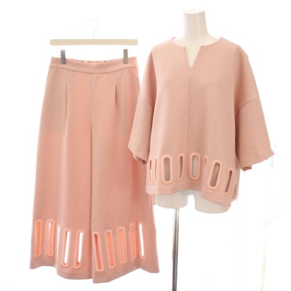 アドーア ADORE 24SS オーバルカットワークブラウス パンツ セットアップ 上下 38 ピンク /YM レディース【ブランド】アドーア ADORE【表記サイズ】38【実寸サイズ】身幅：57cm　着丈：62cm　ゆき丈：56cm　パン...