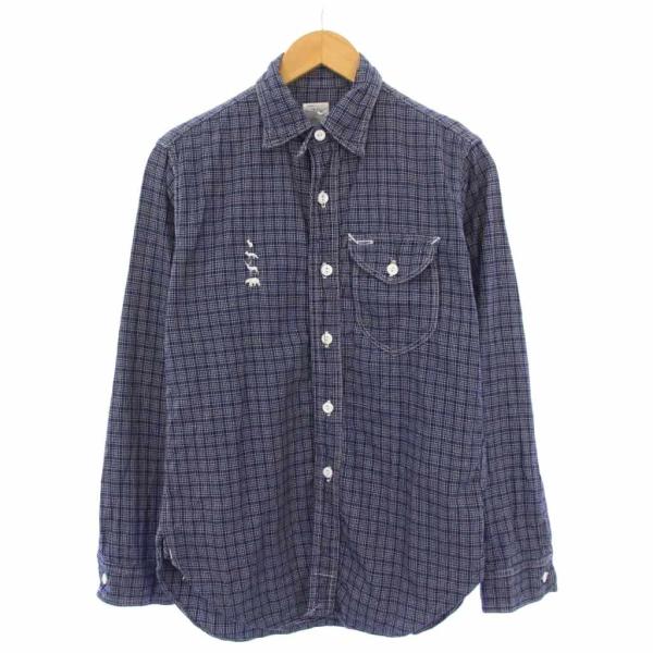 ポストオーバーオールズ  POST O'ALLS Mountain Research カジュアルシャツ 長袖 レギュラーカラー アニマル刺繍 チェック柄 S 紺【ブランド】ポストオーバーオールズ  POST O'ALLS【表記サイズ】S【実...