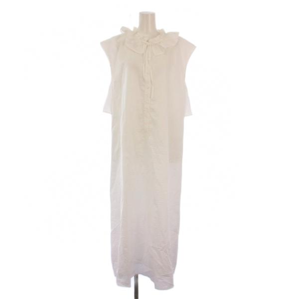 ボウエー bow.a FRENCH SLEEVE FRILL ONE PIECE フレンチスリーブフリルワンピース フレア ミモレ ロング ストレッチ M 白 bb03055【表記サイズ】M【実寸サイズ】身幅：約45cm　総丈：約119cm...