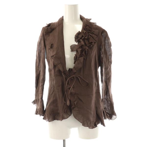 ベルトラミ BELTRAMI シャツ ブラウス 長袖 前開き リネン I42 茶 /NR レディース【表記サイズ】I42【実寸サイズ】肩幅：34.5cm　身幅：45.5cm　着丈：56.5cm　袖丈：48cm　　【素材】麻【色】茶【状態】後...