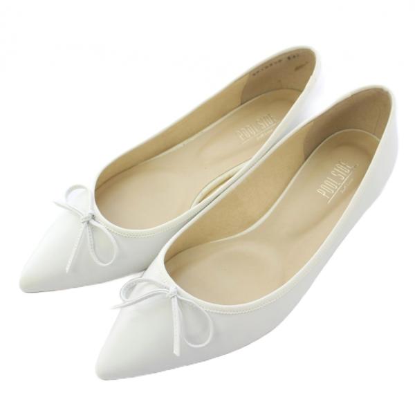 プールサイド POOLSIDE パンプス ポインテッドトゥ ローヒール レザー リボン ワンカラー 24.5cm 白 ホワイト /BB レディース【ブランド】プールサイド POOLSIDE【表記サイズ】24.5cm【実寸サイズ】ヒールの高さ...