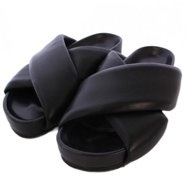 ジルサンダー JIL SANDER クロスストラップ レザー サンダル ミュール シューズ 25.5cm 黒 /BM レディース【ブランド】ジルサンダー JIL SANDER【表記サイズ】サイズ表記なし(実寸サイズをご参考ください。)【実寸...