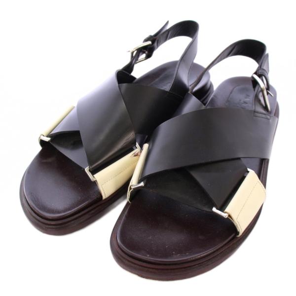 マルニ MARNI FUSSBETT サンダル レザー ストラップ ベルト 40 黒 茶 /TK レディース【ブランド】マルニ MARNI【表記サイズ】40【実寸サイズ】最大幅：10cm　アウトソール：27.5cm　　【素材】レザー【色】黒...
