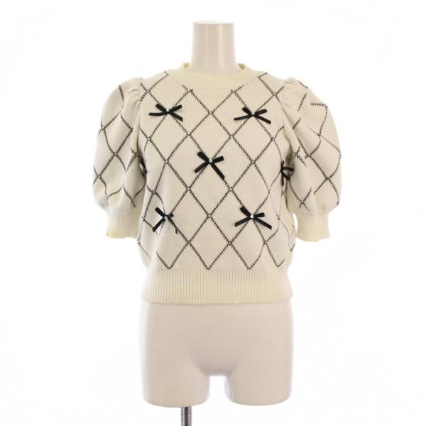 リリーブラウン Lily Brown 24SS L.B CANDY STOCK ビジューリボンニットトップス カットソー 半袖 F 白 LWNT241804 レディース【ブランド】リリーブラウン Lily Brown【表記サイズ】F【実寸サ...